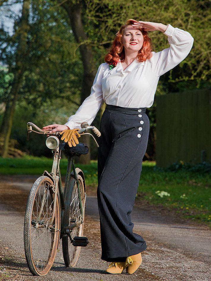Ladies Swing Trousers - Traditional black pinstripe – Heyday Vintage Style