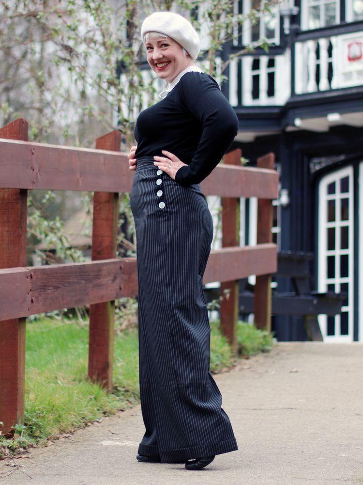Ladies Swing Trousers - Traditional black pinstripe – Heyday Vintage Style