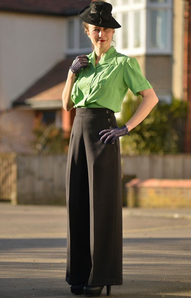 Ladies Swing Trousers - Black with stretch – Heyday Vintage Style