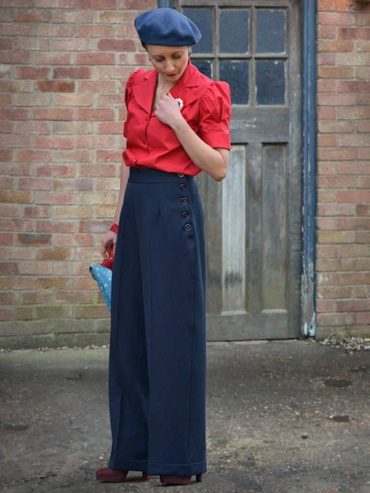 Ladies Swing Trousers - Navy stretch – Heyday Vintage Style
